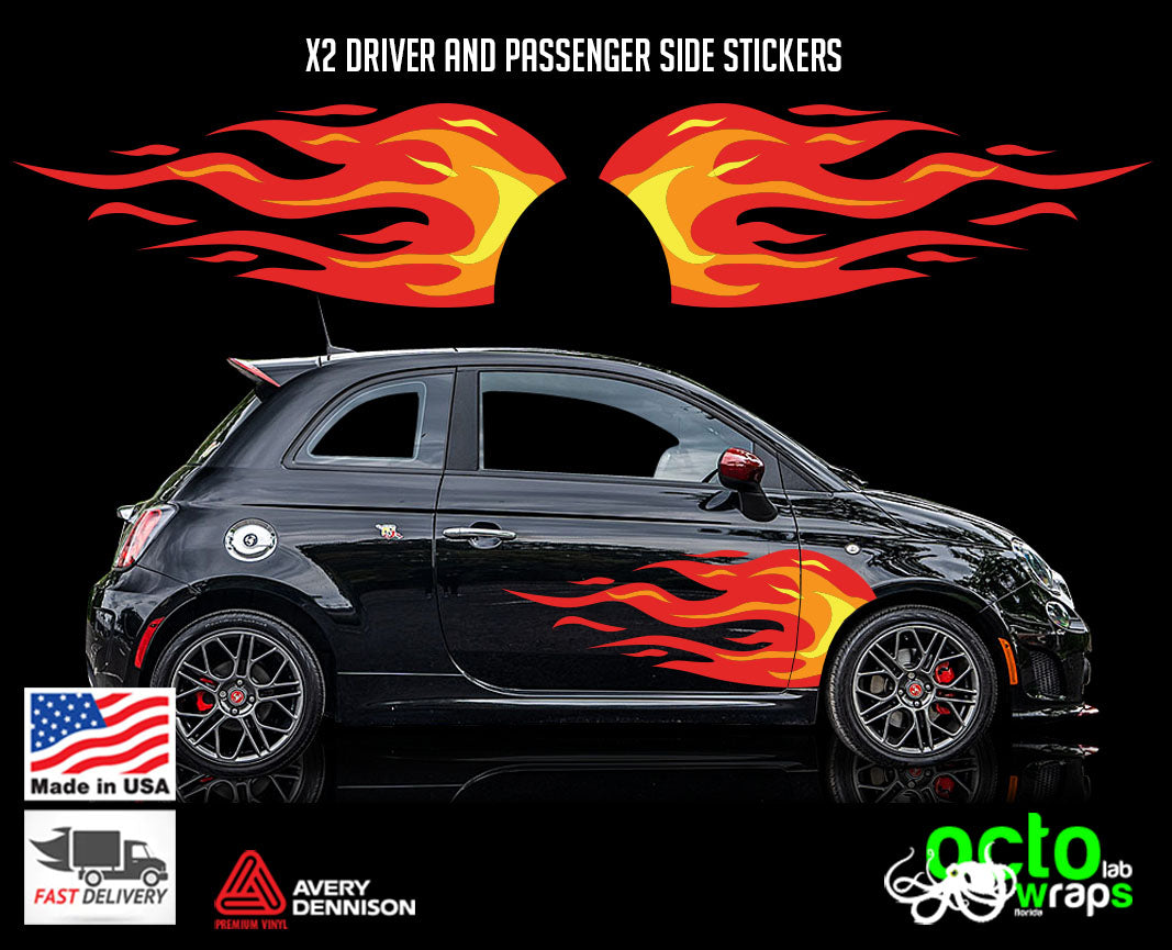 Fiat Abarth 500 595 FLAME door side rocker stripes decal sticker – Octo ...
