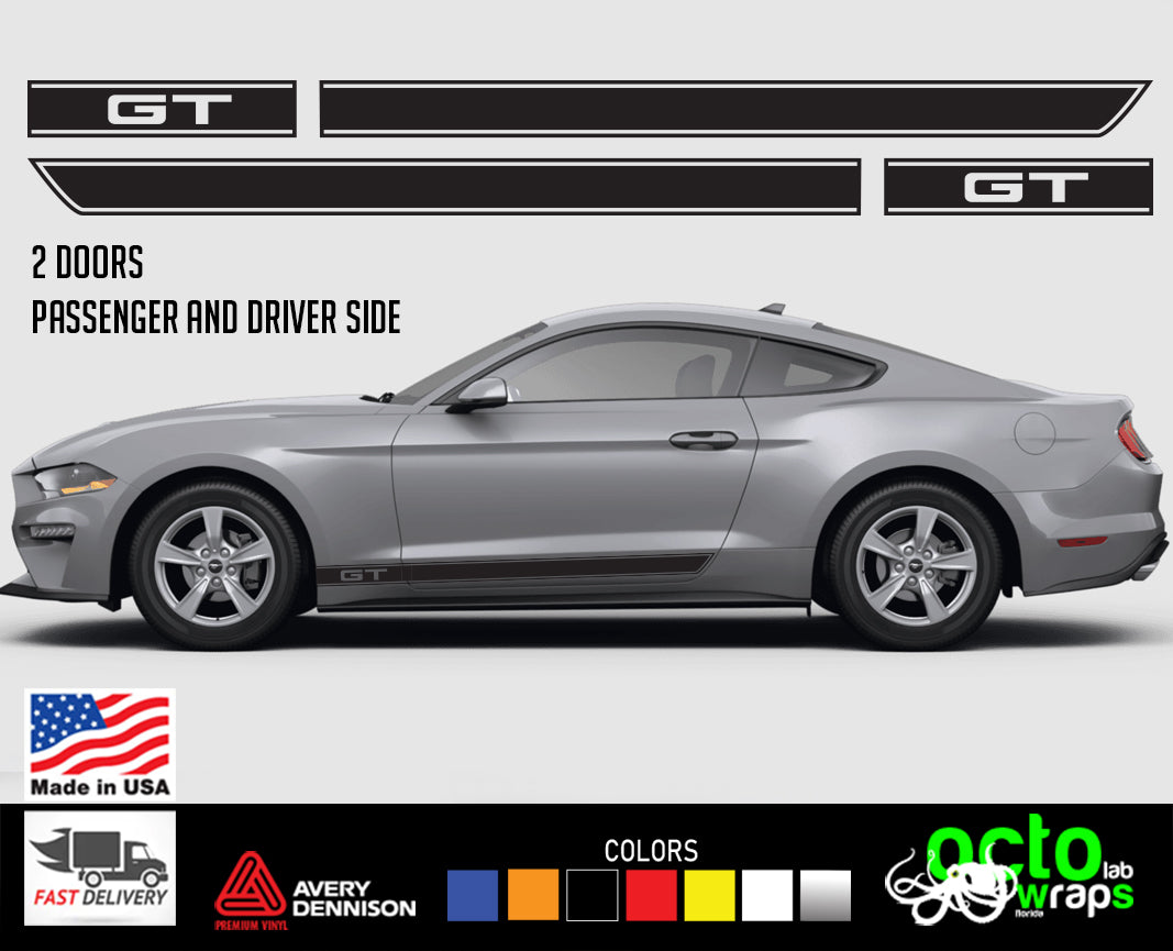 Ford Mustang Racing 2X side doors rocker stripes decal sticker GT ...