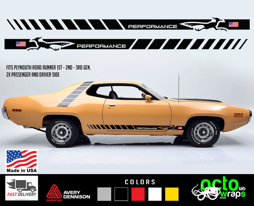 Plymouth Road Runner rocker panel side door stripes decal stickers ...