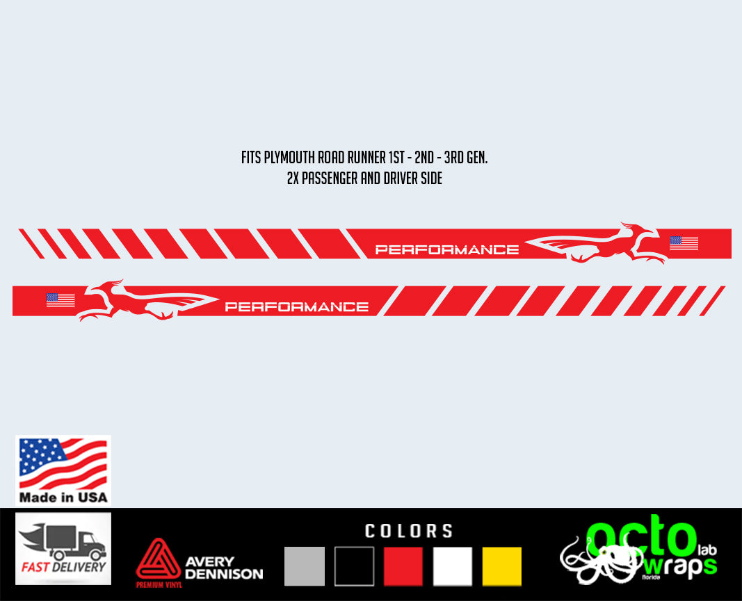 Plymouth Road Runner rocker panel side door stripes decal stickers ...