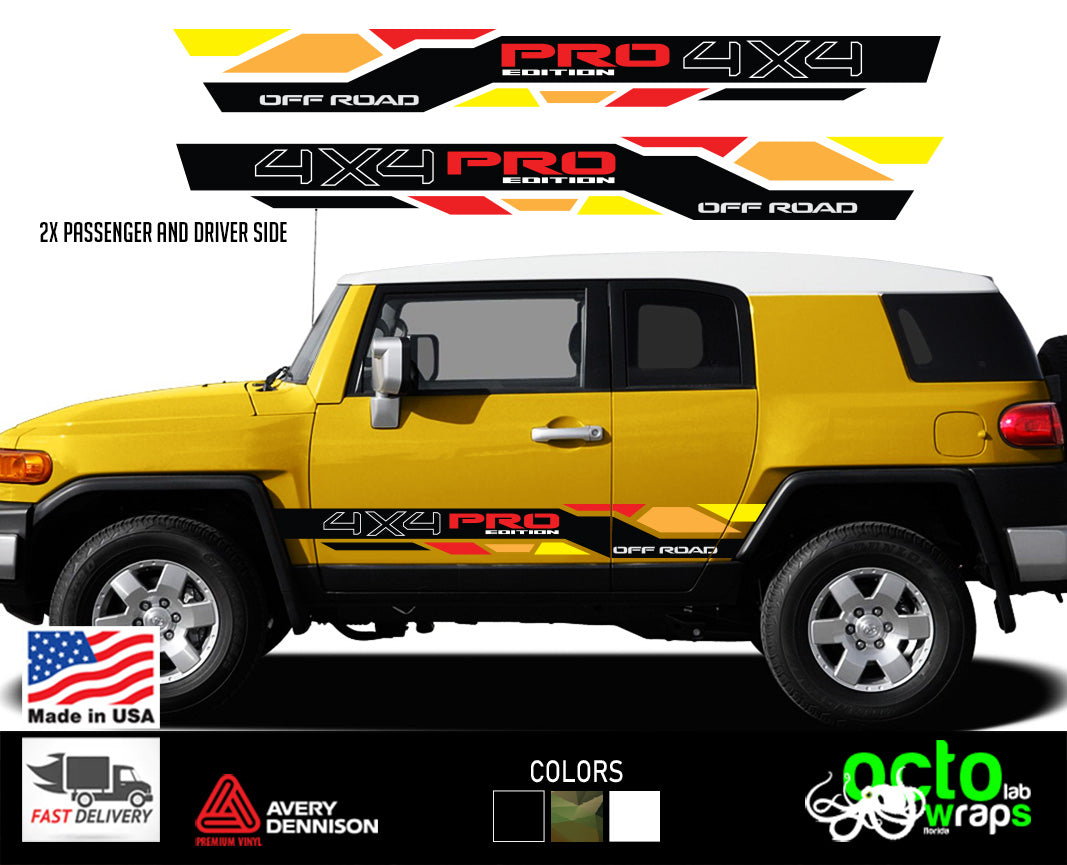 Toyota FJ CRUISER sport 4X4 PRO edition rocker stripes side door decal ...