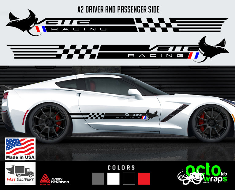 Corvette C7 STING RAY VETTE RACING 2x sides rocker stripes decal ...