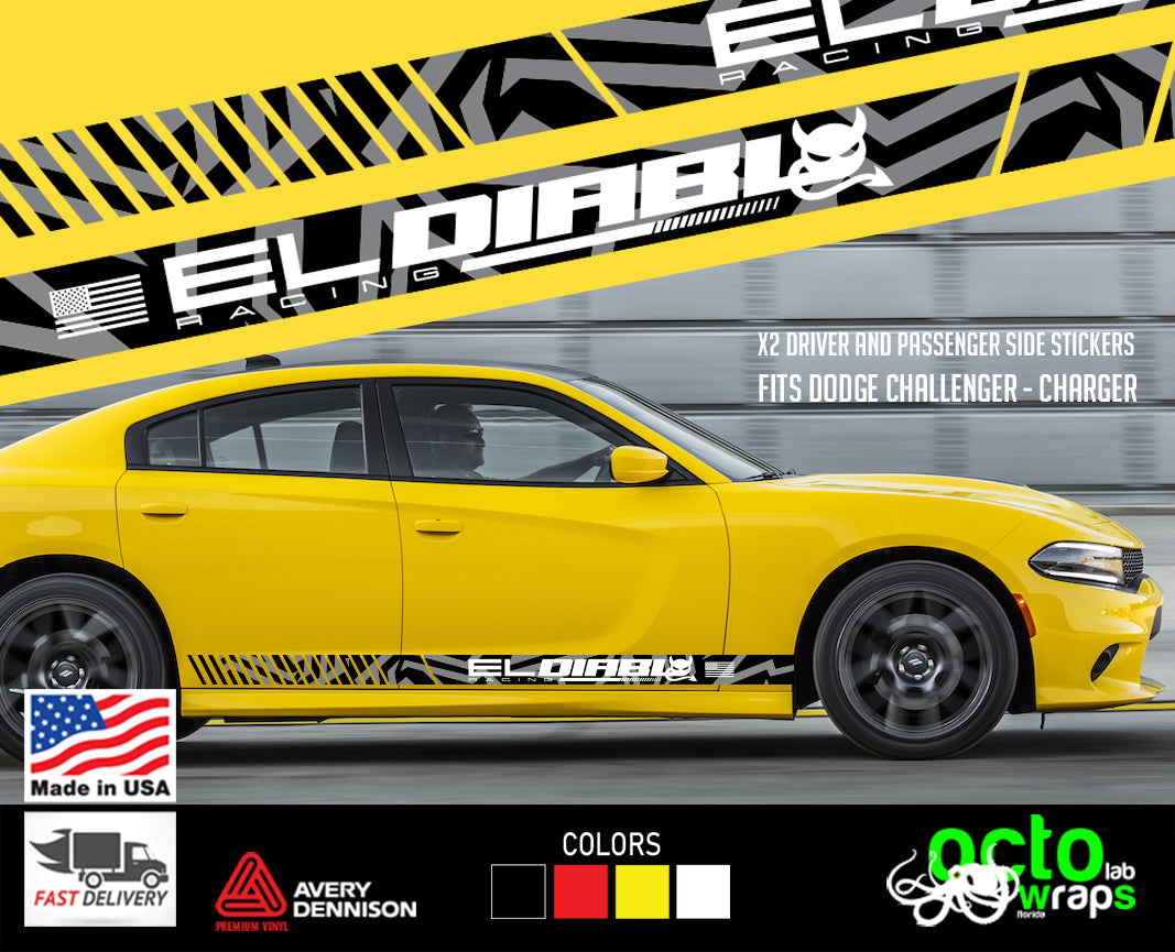 Dodge Challenger Racing doors rocker stripes decal sticker SRT DEMON ...