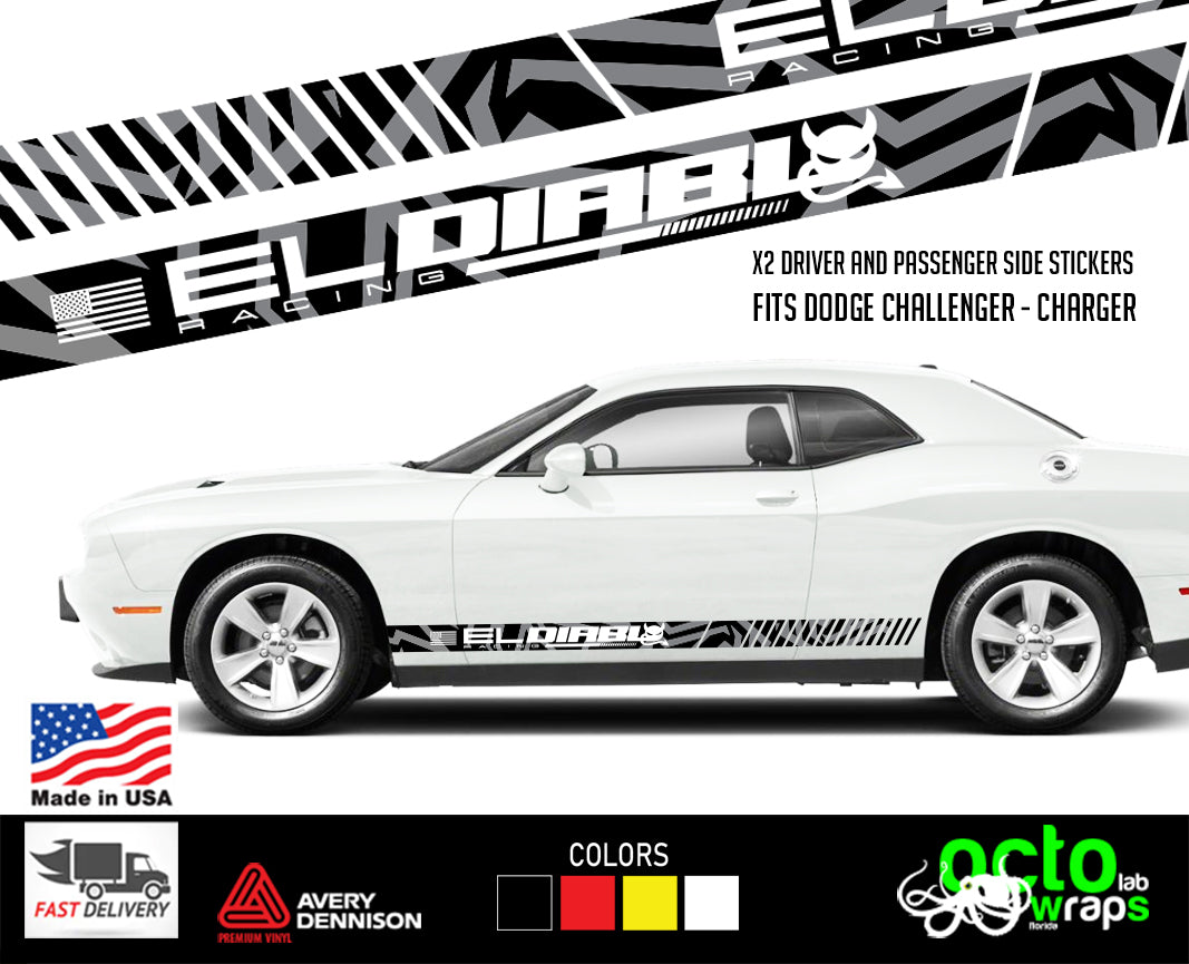 Dodge Challenger Racing doors rocker stripes decal sticker SRT DEMON ...