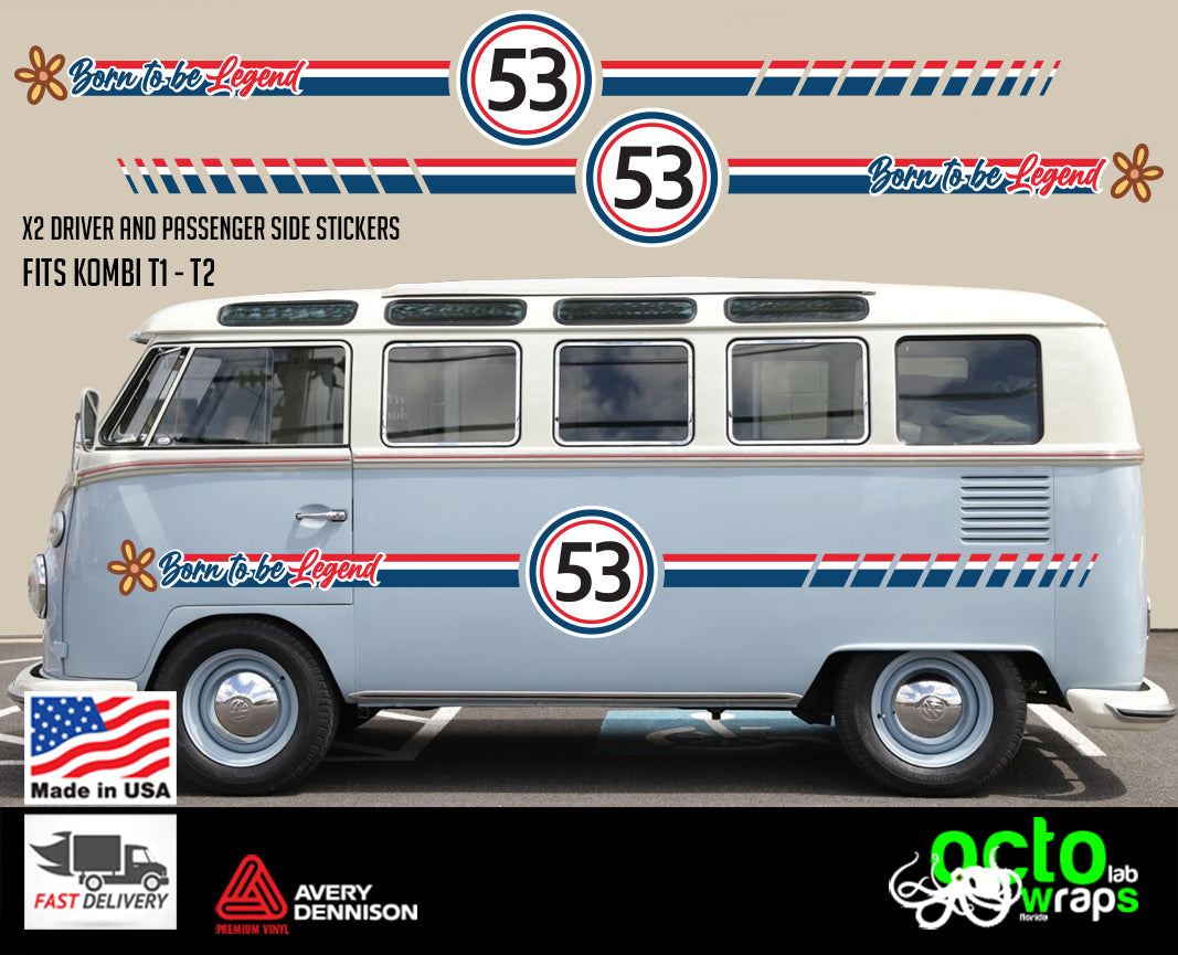 VW BUS T1 T2 Kombi Herbie 53 edition rocker stripes decal sticker ...