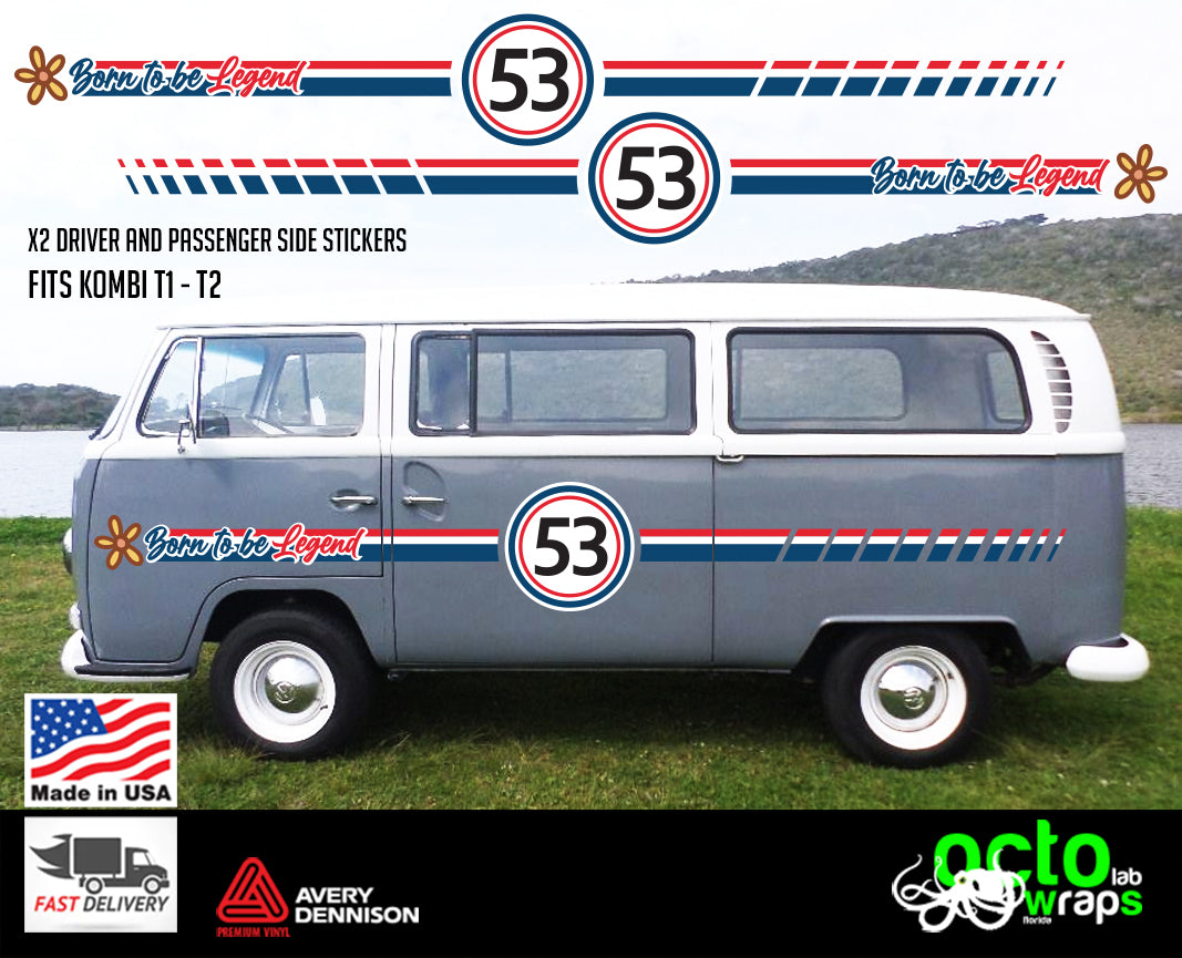 VW BUS T1 T2 Kombi Herbie 53 edition rocker stripes decal sticker ...