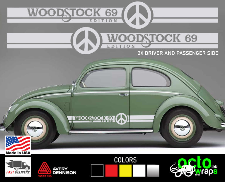 VW Beetle Classic Woodstock 69 edition 2X side doors rocker stripes ...