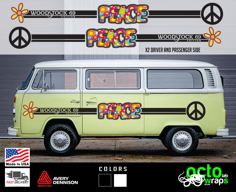 VW BUS T1 T2 Kombi Woodstock 69 edition rocker stripes decal sticker ...
