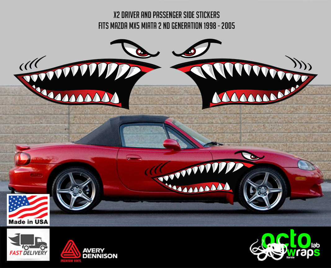 Mazda Miata MX5 SHARK ATTACK side emblem rocker stripes decal sticker ...