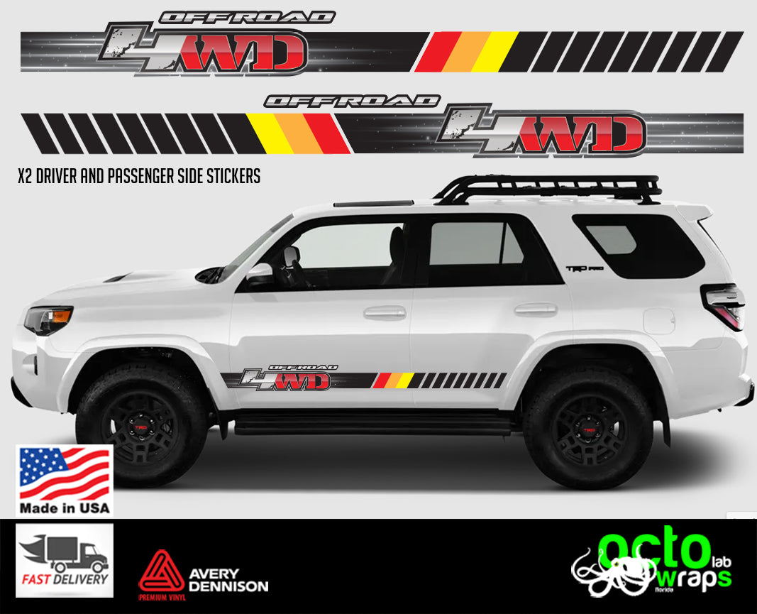 Toyota 4Runner 4WD Off Road rocker stripes doors decal stickers – Octo ...