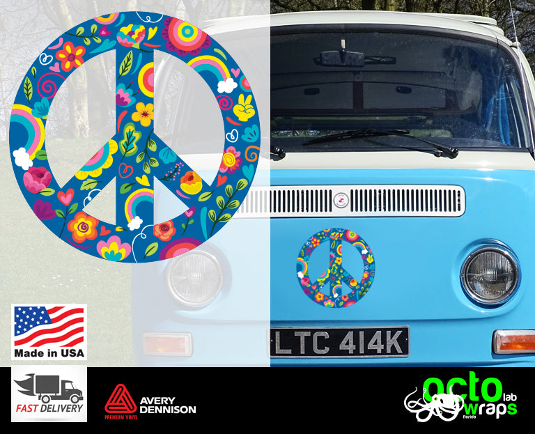 PEACE Logo VW BUS T1 T2 Kombi emblem – Octo Lab Stickers